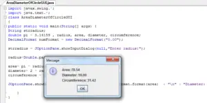 Compute the diameter, area and circumference of circle in Java ...