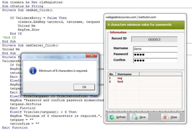 Set At Least Six 6 Characters Password In Visual Basic 6