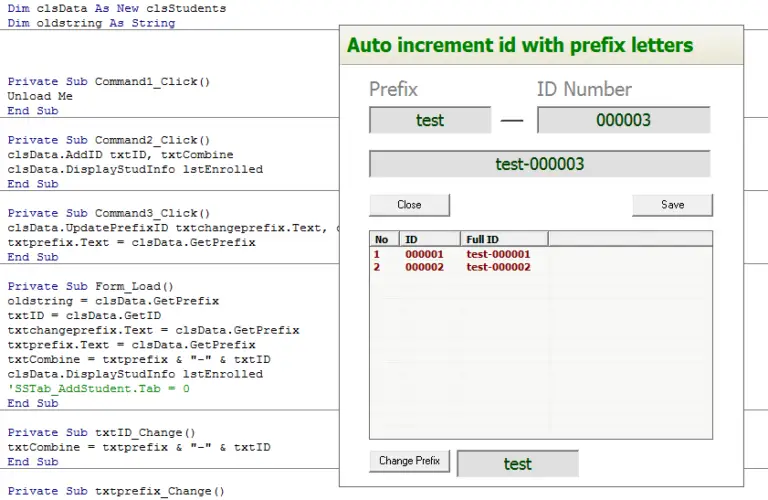 Auto increment id with prefix letters in Visual Basic 6 - iNetTutor.com