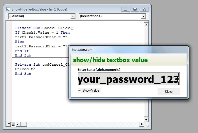 Show Hide Value Of Textbox In Visual Basic 6 INetTutor