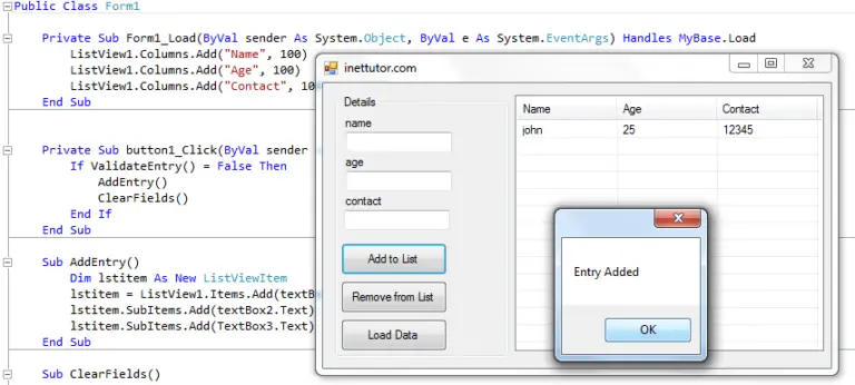 Add, Remove item in Visual Basic .Net Listview - iNetTutor.com