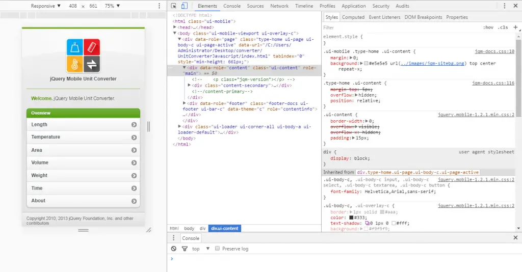 Unit Converter in jQuery Mobile - iNetTutor.com