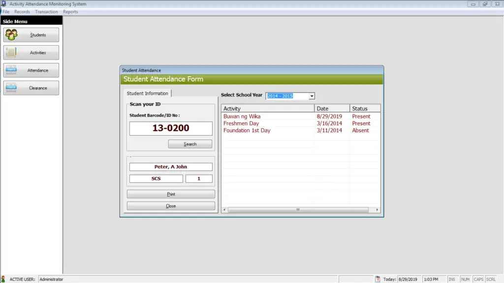 Barcode Based Activity Attendance System in Visual Basic