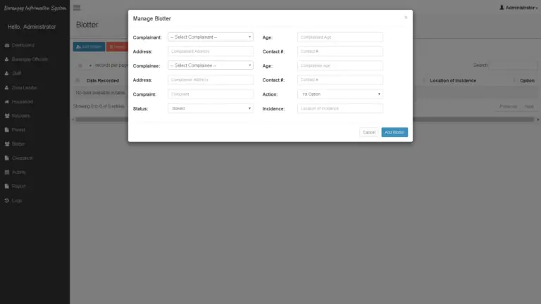 Barangay Information System Blotter Module – iNetTutor.com