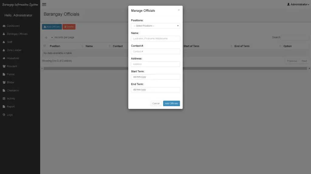 Barangay Information System in PHP, MySQL and Bootstrap