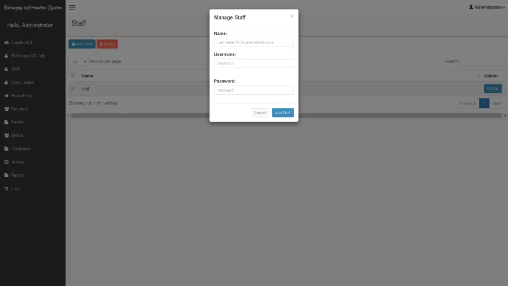 Barangay Information System in PHP, MySQL and Bootstrap