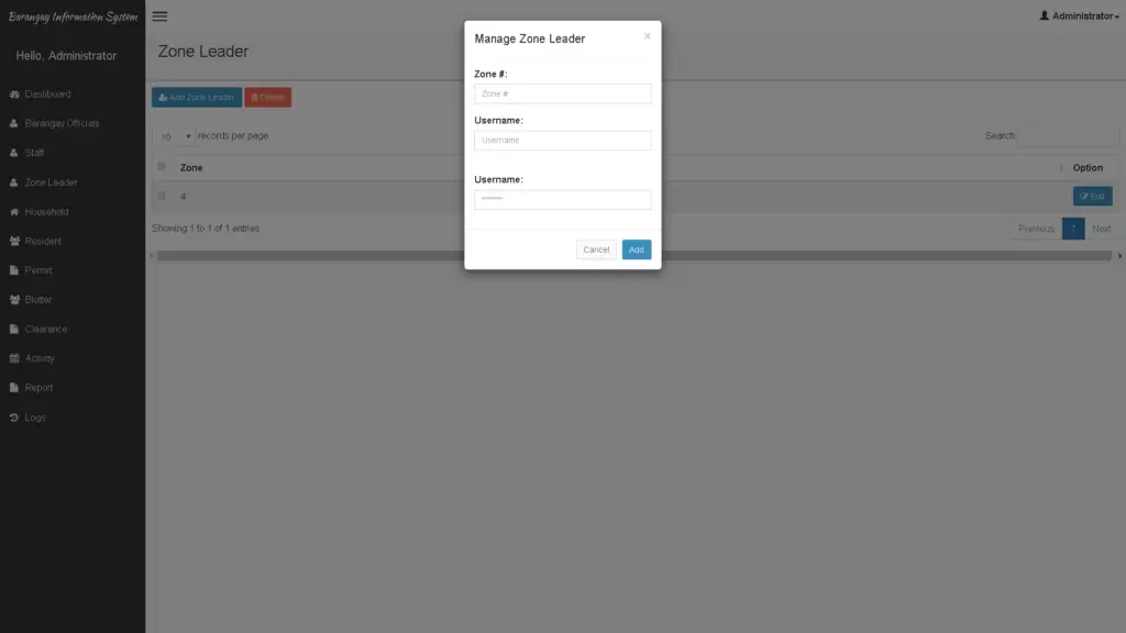 Barangay Information System in PHP, MySQL and Bootstrap