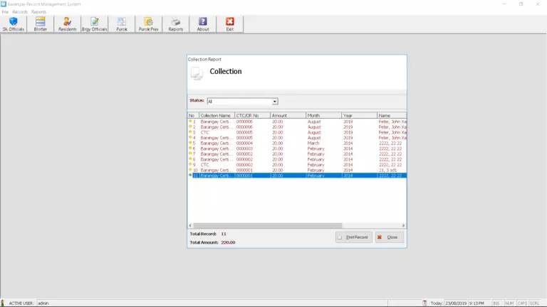 Barangay Records Management Features and User Interface