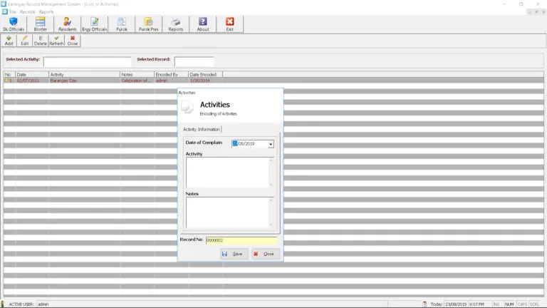 Barangay Records Management Features and User Interface