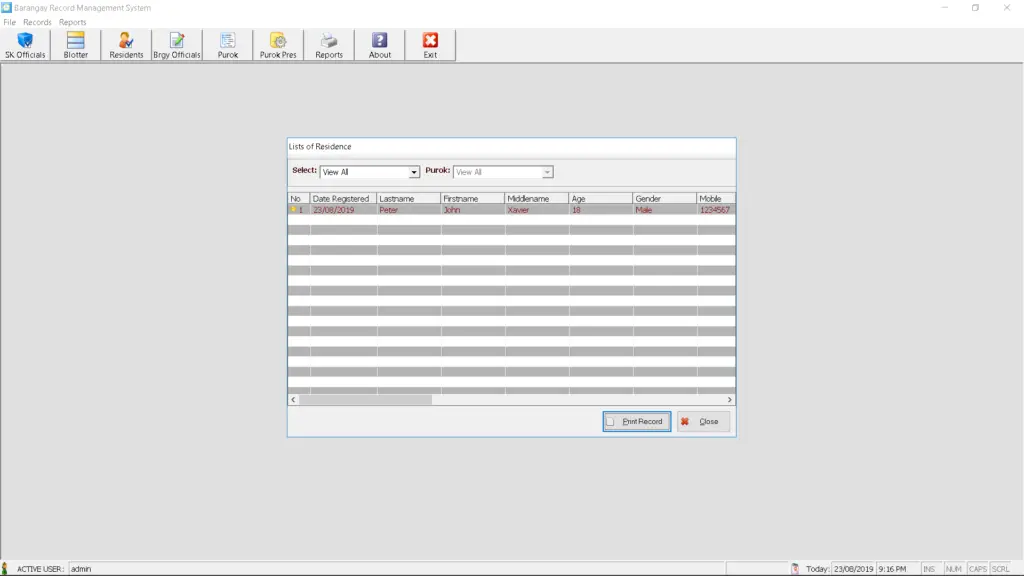 Barangay Records Management Features and User Interface