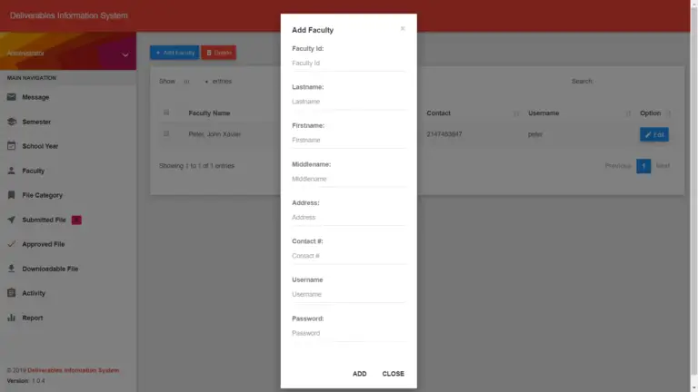 Deliverable Information System in PHP and MySQL