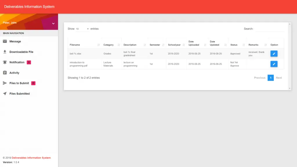 Deliverable Information System in PHP and MySQL
