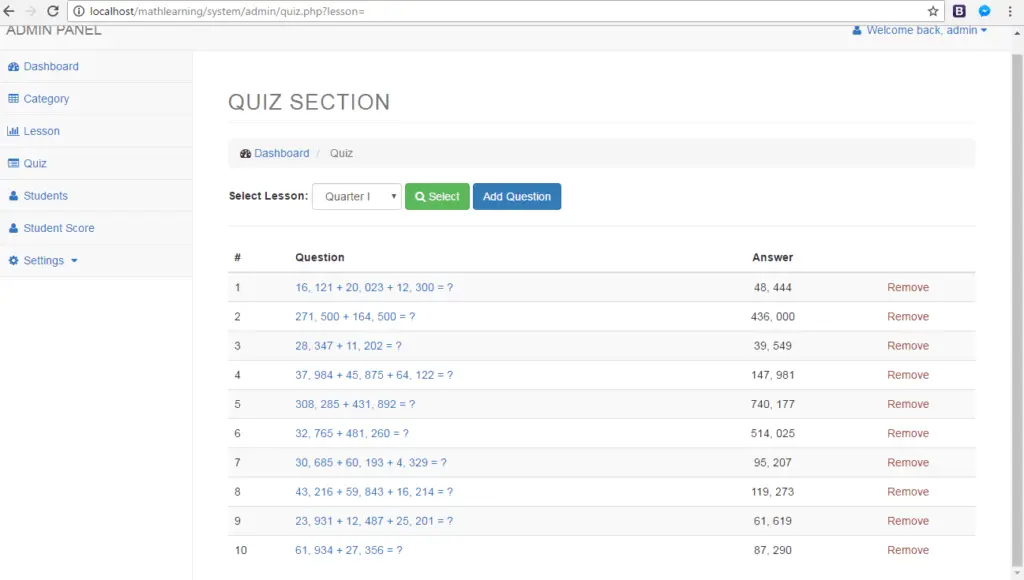 ELearning System for Math using PHP, MySQL and Bootstrap