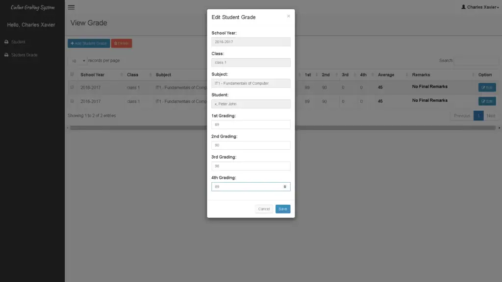 Online Grading System in PHP, MySQL and Bootstrap