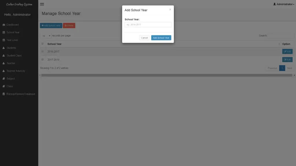 Online Grading System in PHP, MySQL and Bootstrap