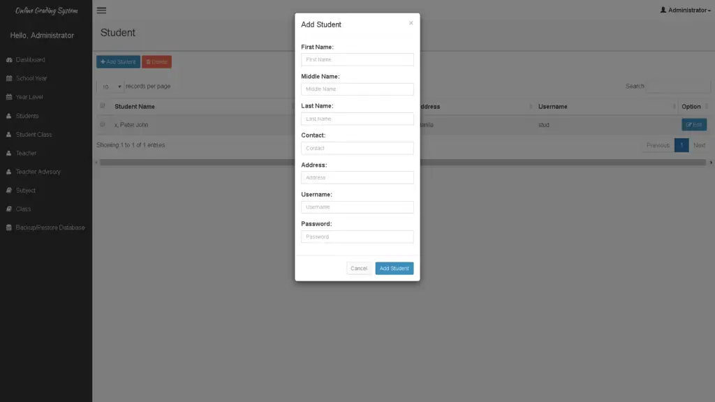 Online Grading System in PHP, MySQL and Bootstrap
