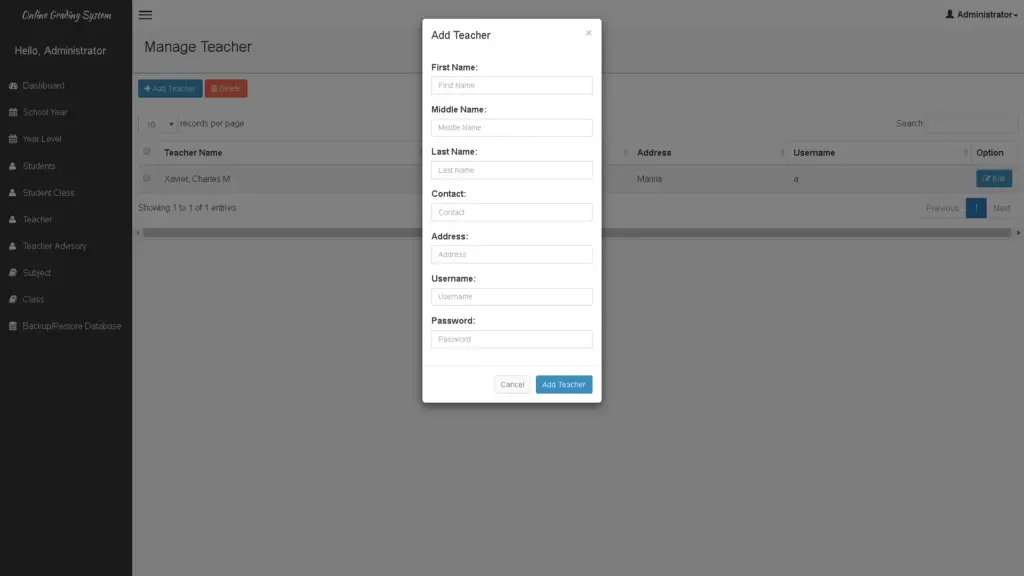 Online Grading System in PHP, MySQL and Bootstrap