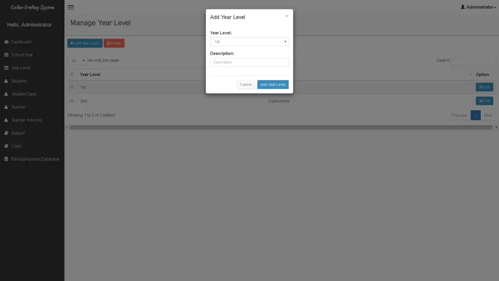 Online Grading System in PHP, MySQL and Bootstrap