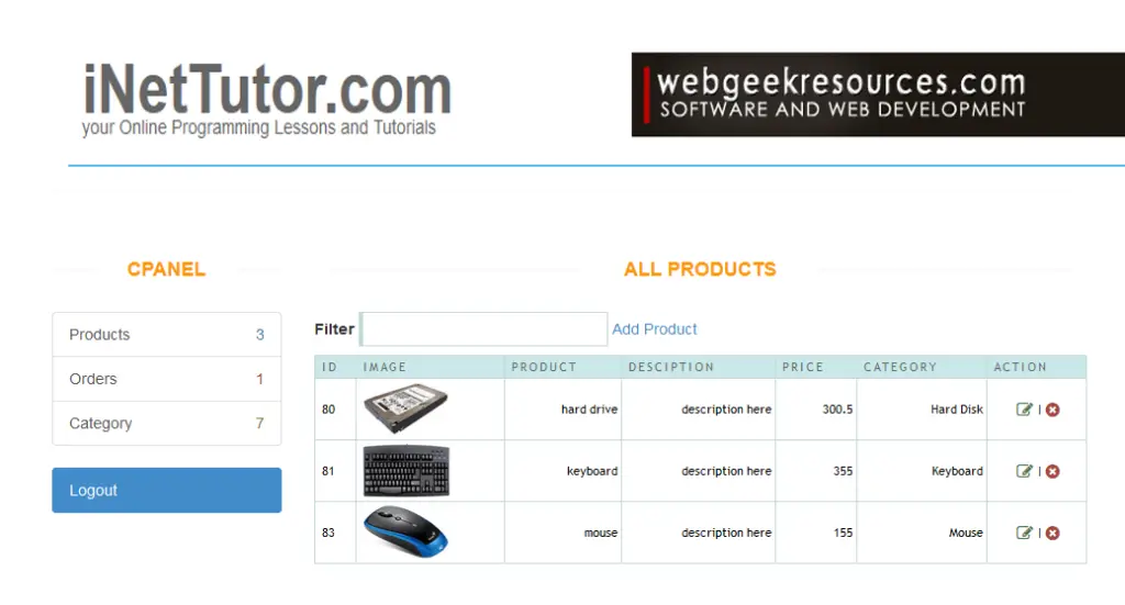 Online Store Application in PHP, MySQL and Bootstrap