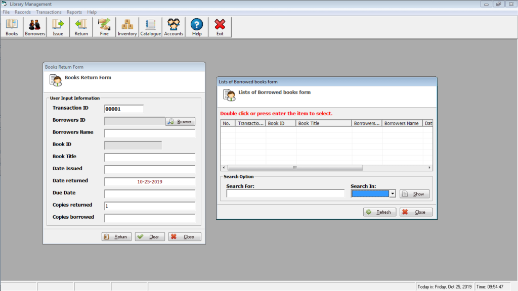 Library System with Computer Usage Time Monitoring User Interface