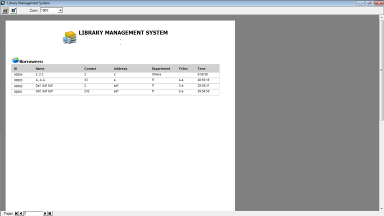 Library System with Computer Usage Time Monitoring User Interface