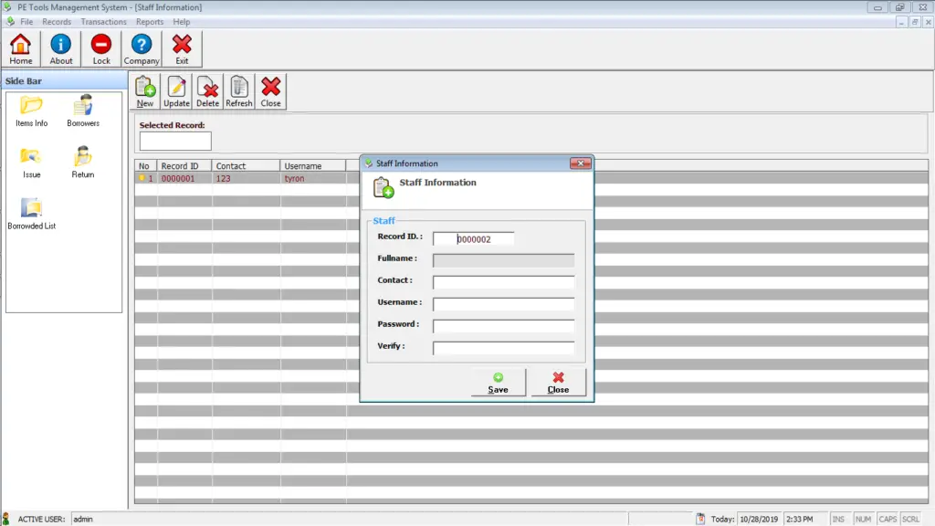 PE Tool Management System User Interface