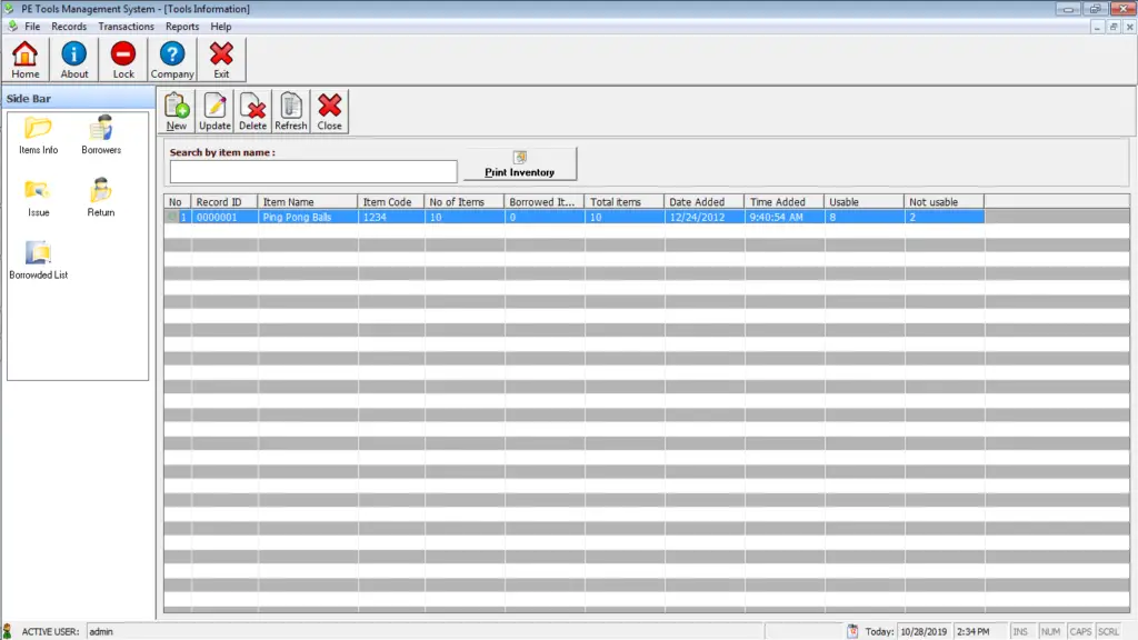 PE Tool Management System User Interface