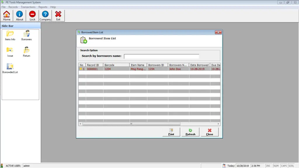 PE Tool Management System User Interface