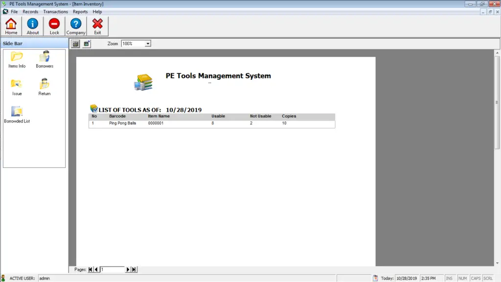 PE Tool Management System User Interface