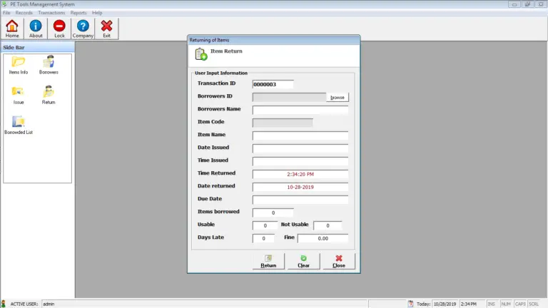 PE Tool Management System User Interface
