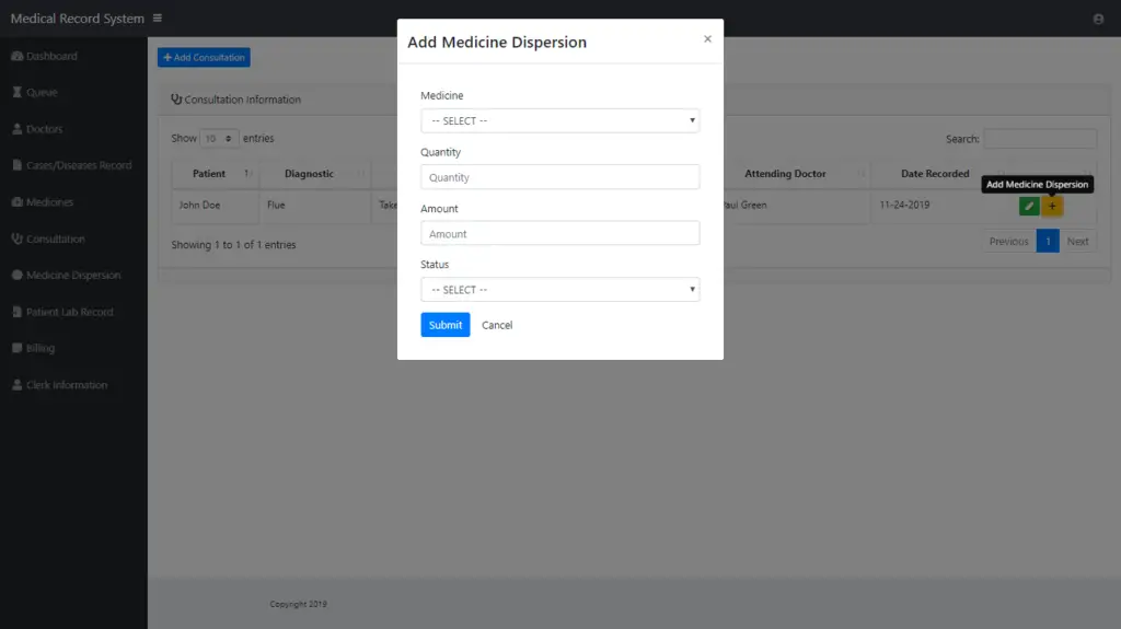 Medical Record System in PHP and MySQL User Interface