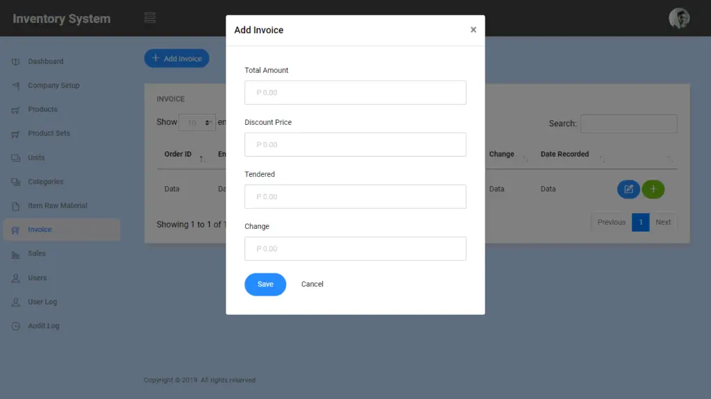 Inventory System in PHP and MySQL User Interface