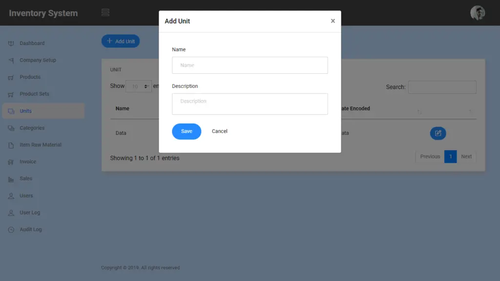 Inventory System in PHP and MySQL User Interface