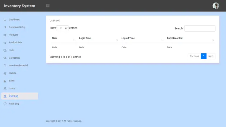 Inventory System in PHP and MySQL User Interface