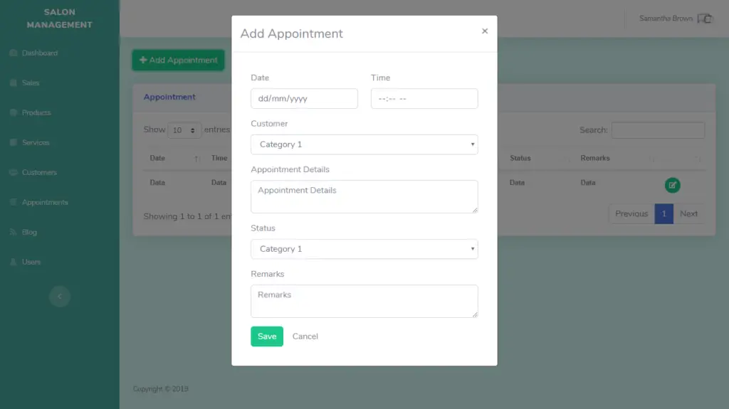 System Module of Salon Management System in PHP