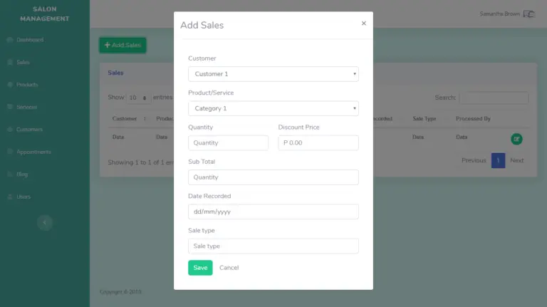 System Module of Salon Management System in PHP