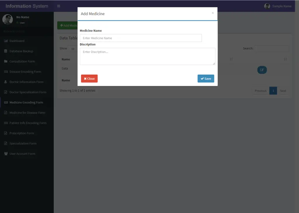 Patient Information System User Interface in PHP and Bootstrap