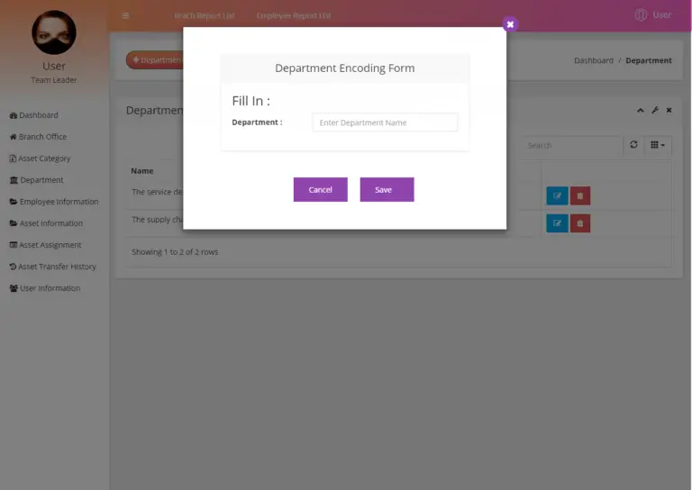 Asset Management System User Interface in Bootstrap and PHP