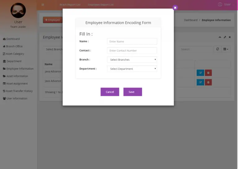 Asset Management System User Interface in Bootstrap and PHP