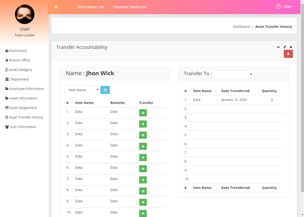 Asset Management System User Interface in Bootstrap and PHP