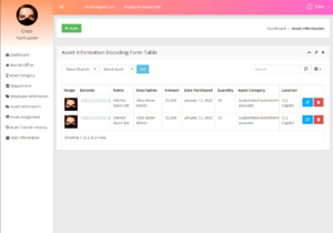 Asset Management System User Interface in Bootstrap and PHP