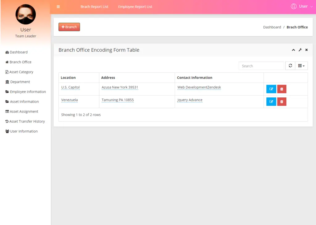 Asset Management System User Interface in Bootstrap and PHP