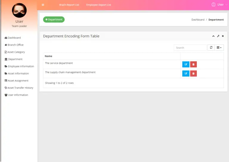 Asset Management System User Interface in Bootstrap and PHP