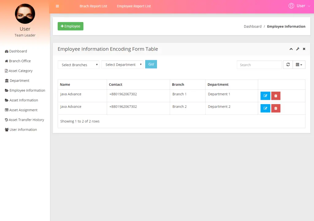 Asset Management System User Interface in Bootstrap and PHP