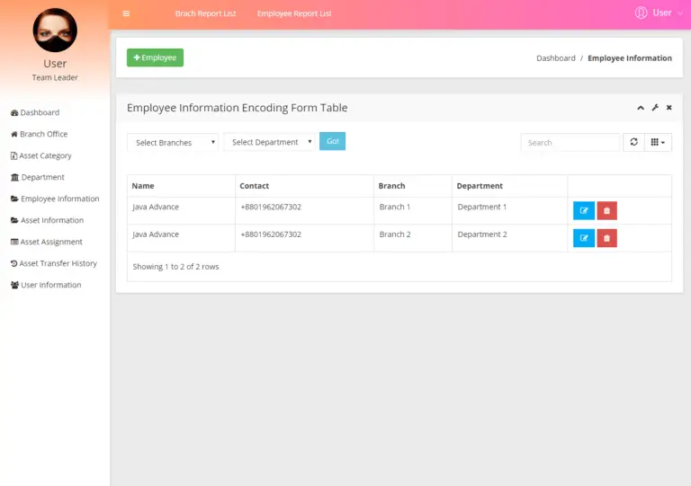 Asset Management System User Interface in Bootstrap and PHP