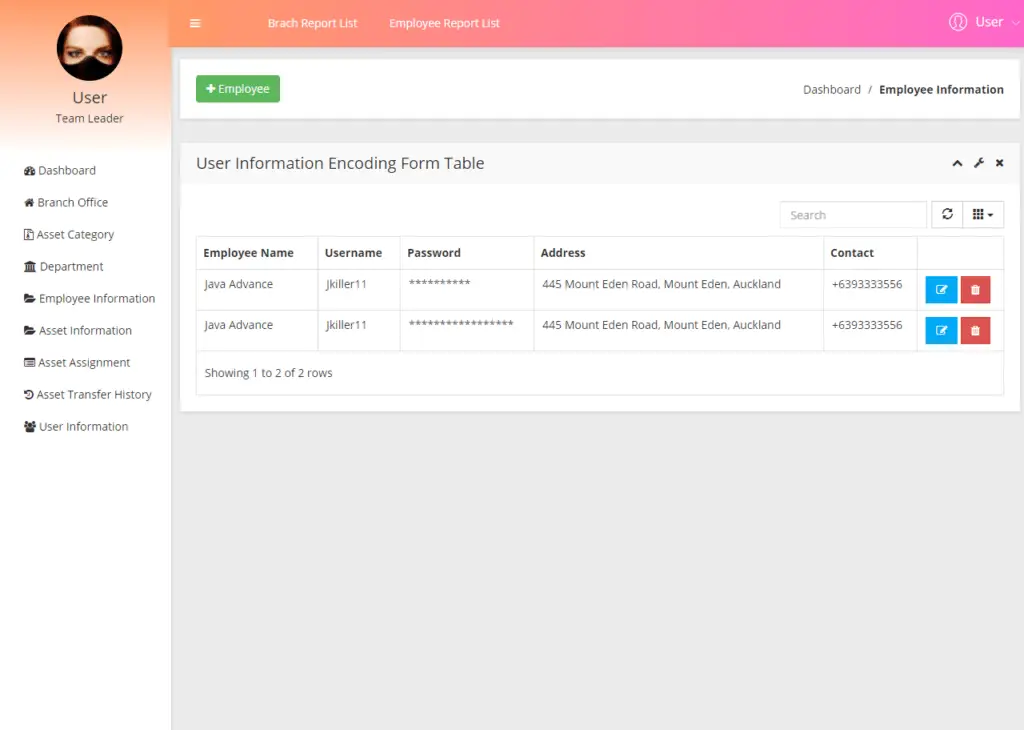Asset Management System User Interface in Bootstrap and PHP
