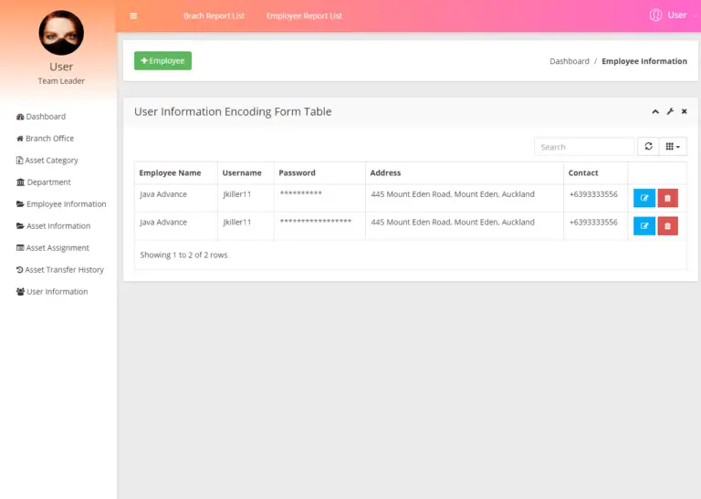 Asset Management System User Interface in Bootstrap and PHP