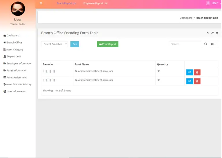 Asset Management System User Interface in Bootstrap and PHP