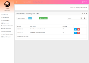 Asset Management System User Interface in Bootstrap and PHP