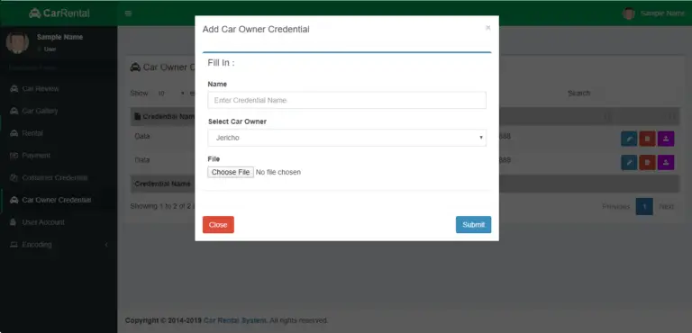 Car Rental System User Interface in Bootstrap and PHP